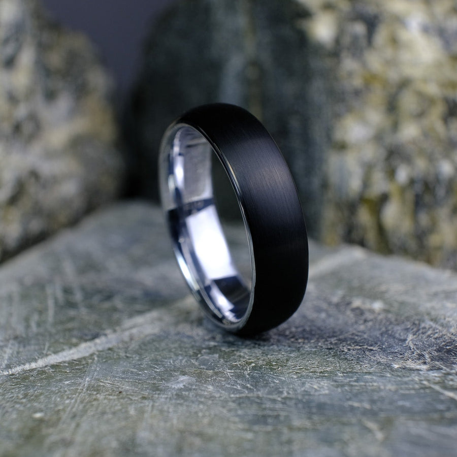 Classic Brushed Black Band with Silver Interior - 6mm | Premium ...