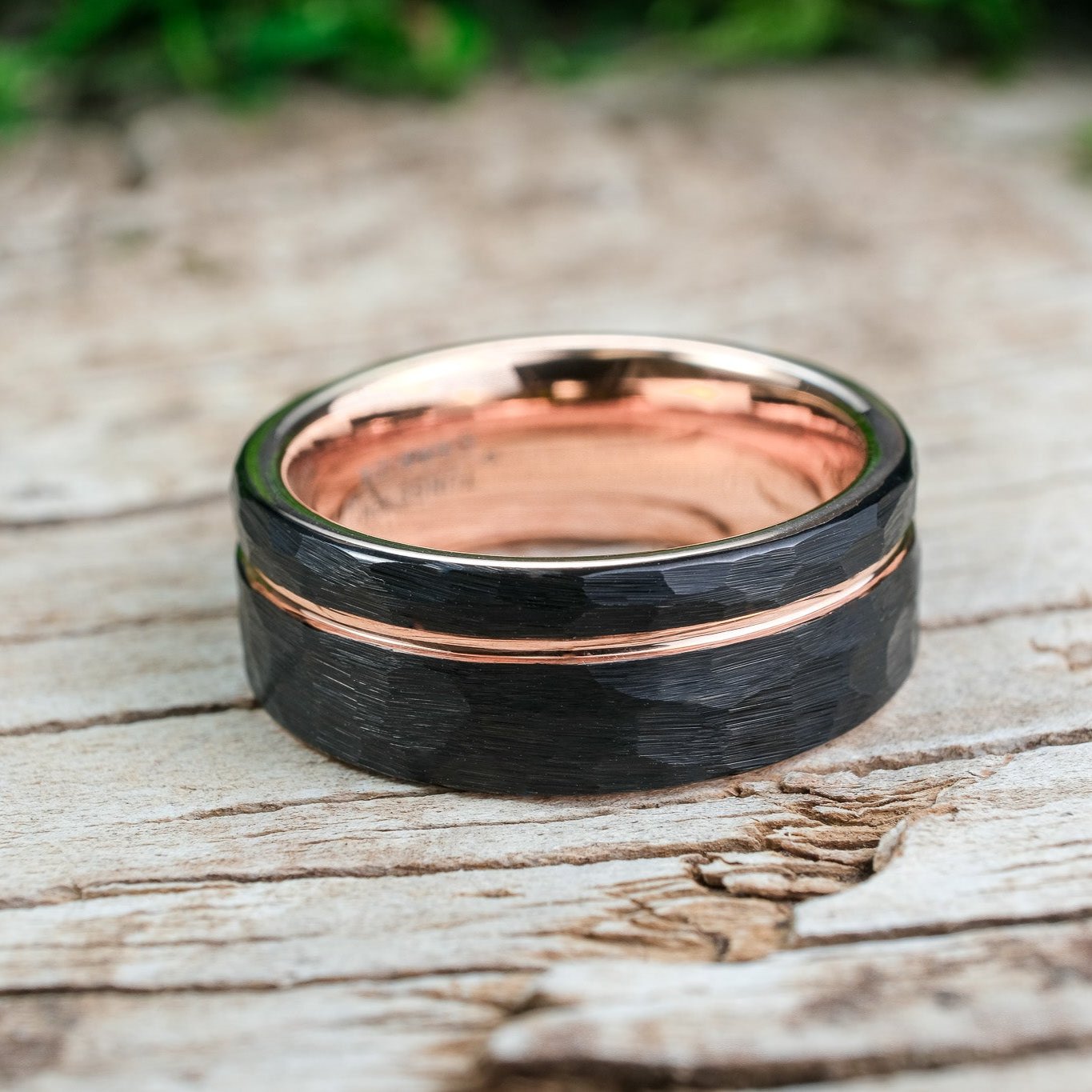 Hammered Black Band / Rose Gold Stripe - 8mm – Metal Crafted Jewelry
