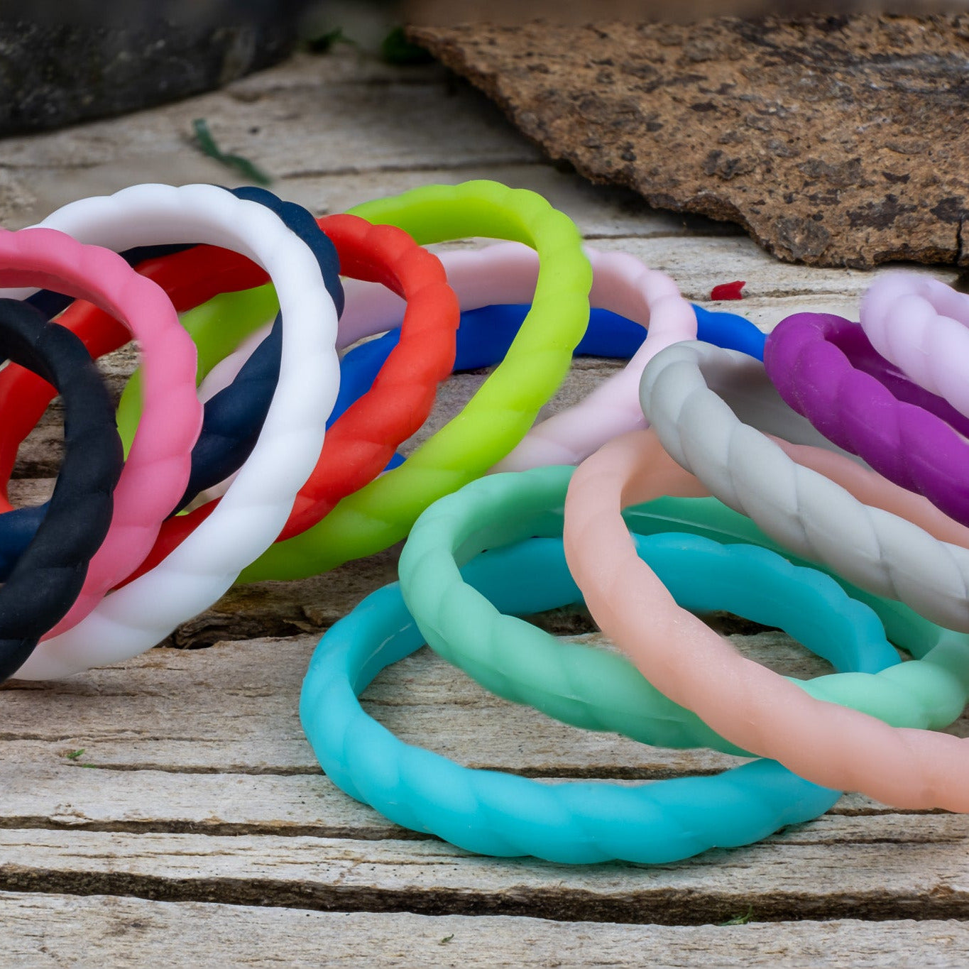 Silicone 5x Pack Custom Rope Activity Bands – 2mm – Metal Crafted Jewelry